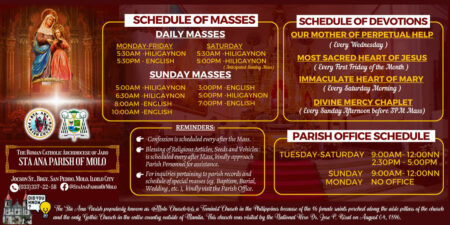 Sta. Ana Parish of Molo (Molo Church) Mass Schedule - Philippine Churches